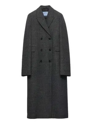 Prada Double-breasted Gingham Checked Wool Coat - Black