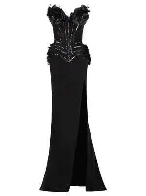GABY CHARBACHY Sequin-embellished Floral-appliqué Maxi Dress - Black