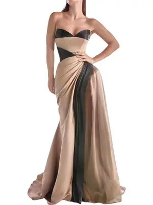 GABY CHARBACHY Strapless Draped Maxi Dress - Neutrals