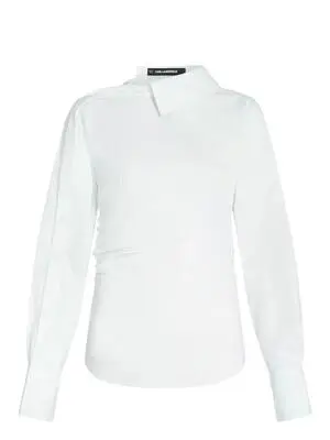 Karl Lagerfeld Asymmetric Gathered Button Shirt - White