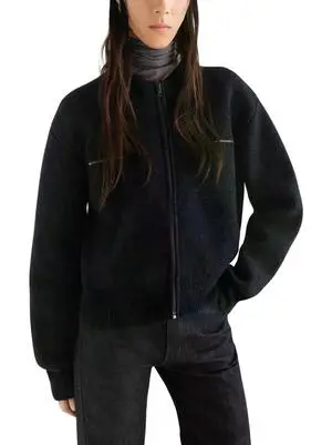 LEMAIRE Zipped Top In Alpaca Wool Blend - Black