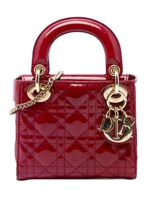 Dior Mini Patent Cannage Lady Satchel - Red