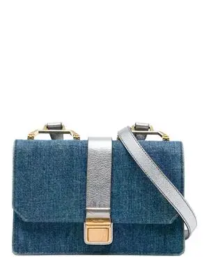 MIU MIU Miu Miu Denim And Metallic Goatskin Madras Flap Crossbody Bag