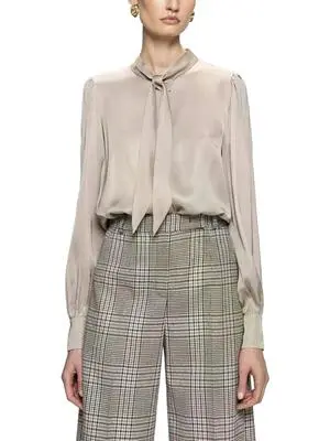 NISSA Bow Detail Viscose Shirt - Neutrals