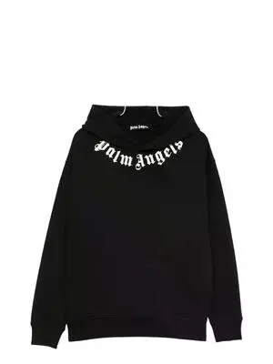 Palm Angels Neck Logo Printed Hoodie - Black
