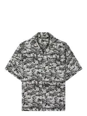 Palm Angels Palm Waves Linen Bowling Shirt - Black