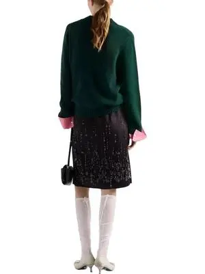Prada Satin Skirt With Gradient Stone Embroidery - Black