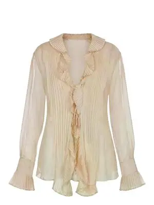 Alberta Ferretti Ruffled Pleated Blouse - Neutrals