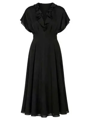 Alberta Ferretti Ruffled V-neck Midi Dress - Black