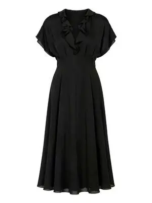 Alberta Ferretti Ruffled V-neck Midi Dress - Black