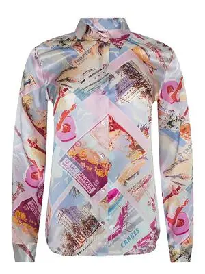 L'Agence Tyler Postcard Print Silk Blouse - Blue