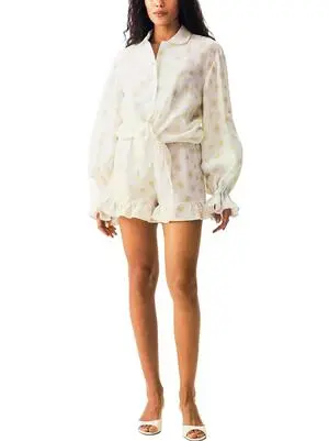Sleeper Ruffled Floral-print Linen Shorts - Neutrals