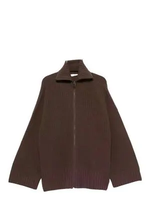 THE FRANKIE SHOP Veda Ribbed-knit Zip-fastening Cardigan - Brown