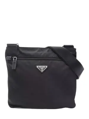 Prada 2000s Logo Plate Shoulder Bag - Black