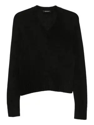 ARAGONA V-neck Ribbed Sweater - Black