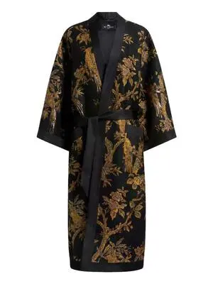 Etro Kimono Coat With Beaded Nature Embroidery - Black