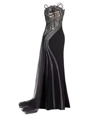 GABY CHARBACHY Sculptural Detail Strapless Maxi Dress - Black