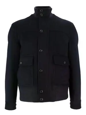 LARDINI Button-fastening Ribbed-trim Jacket - Blue