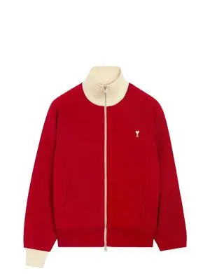 AMI Paris Zipped Cotton Sweatshirt With De Coeur - Red