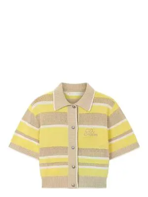 Palm Angels Striped Open-knit Cropped Cardigan - Yellow
