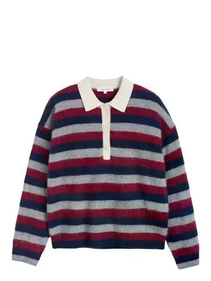 Chinti & Parker Striped Merino Wool Polo Sweater - Grey