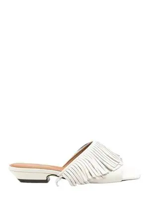SERGIO MORETTI FIRENZE Fringed Square-toe Sandals - White