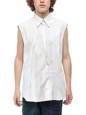 Off-White Sequin-embroidered Striped Sleeveless Shirt - White