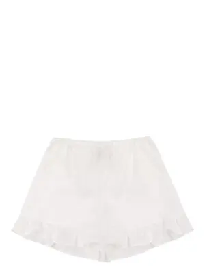 Sleeper Ruffled Trim Linen Shorts - White