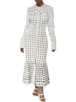 Off-White Eyelet-embellished Belted Midi Dress - White
