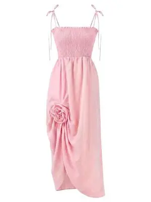Sleeper Atlanta Rose Embellished Linen Dress - Pink