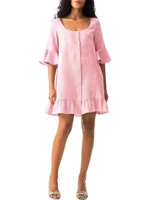 Sleeper Marseille Ruffled Linen Short Dress - Pink