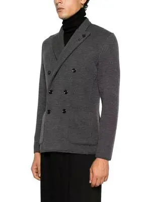LARDINI Double-breasted Textured Knit Blazer - Grey