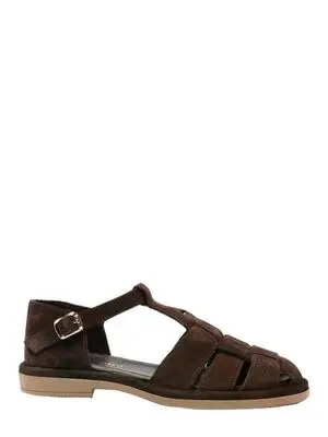 SERGIO MORETTI FIRENZE Suede Caged Sandals - Brown