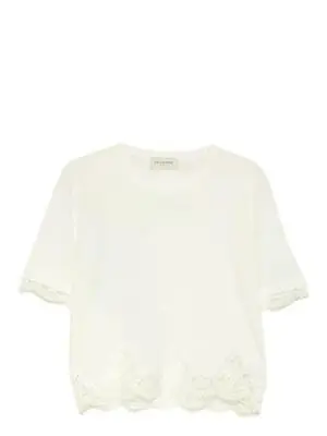 ERMANNO FIRENZE Short-sleeve Lace-trim Top - Neutrals