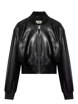 ARMA Ribbed-trim Leather Bomber Jacket - Black