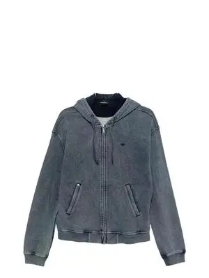 Emporio Armani Zip-up Hoodie With Drawstring Hood And Logo Patch - Blue