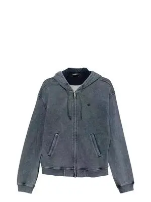 Emporio Armani Zip-up Hoodie With Drawstring Hood And Logo Patch - Blue