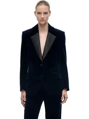 Victoria Beckham Camilla Velvet Tuxedo Jacket - Dark Navy