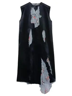 Prada Devoré Satin Dress With Floral Georgette - Black