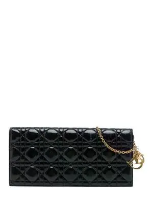 Dior Patent Cannage Lady Clutch With Chain Crossbody Bag - Black