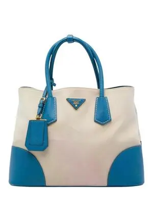 Prada Saffiano Cuir Trimmed Canvas Double Satchel - Blue