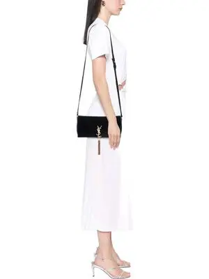 Saint Laurent Suede Monogram Kate 99 Tassel Bag Satchel - Black