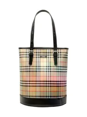 Burberry 20th Century House Check Coated Canvas Bucket Bag - Black