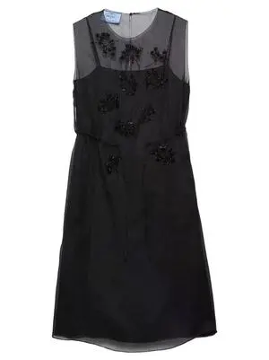 Prada Embroidered Silk Cigaline Dress - Black