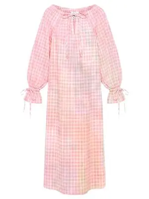 Sleeper Cha-cha Gingham Maxi Linen Dress - Pink