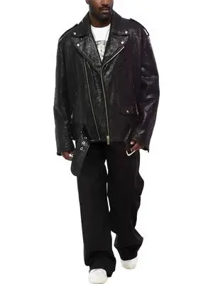 Off-White Shearling Biker Jacket With Vintage Effect - Black