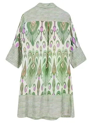 BYE FIRENZE Ikat-print Button-down Mini Dress - Green