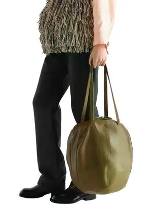 LEMAIRE Helmet Bag In Grained Leather - Green