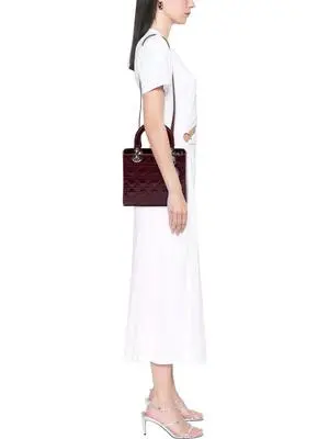 Dior Christian Dior Patent Leather Cannage Lady Dior Satchel Red