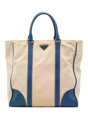Prada Saffiano Trimmed Canvas Tote Bag - Blue